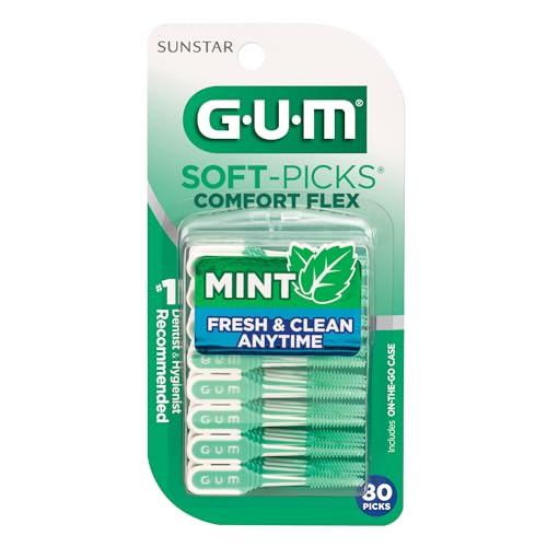 GUM Soft-Picks Comfort Flex, Easy to Use Dental Picks for Teeth Cleaning and Gum Health, Disposable Interdental Brushes with Convenient Carry Case, Dentist Recommended Dental Floss Picks, 80ct (4pk)