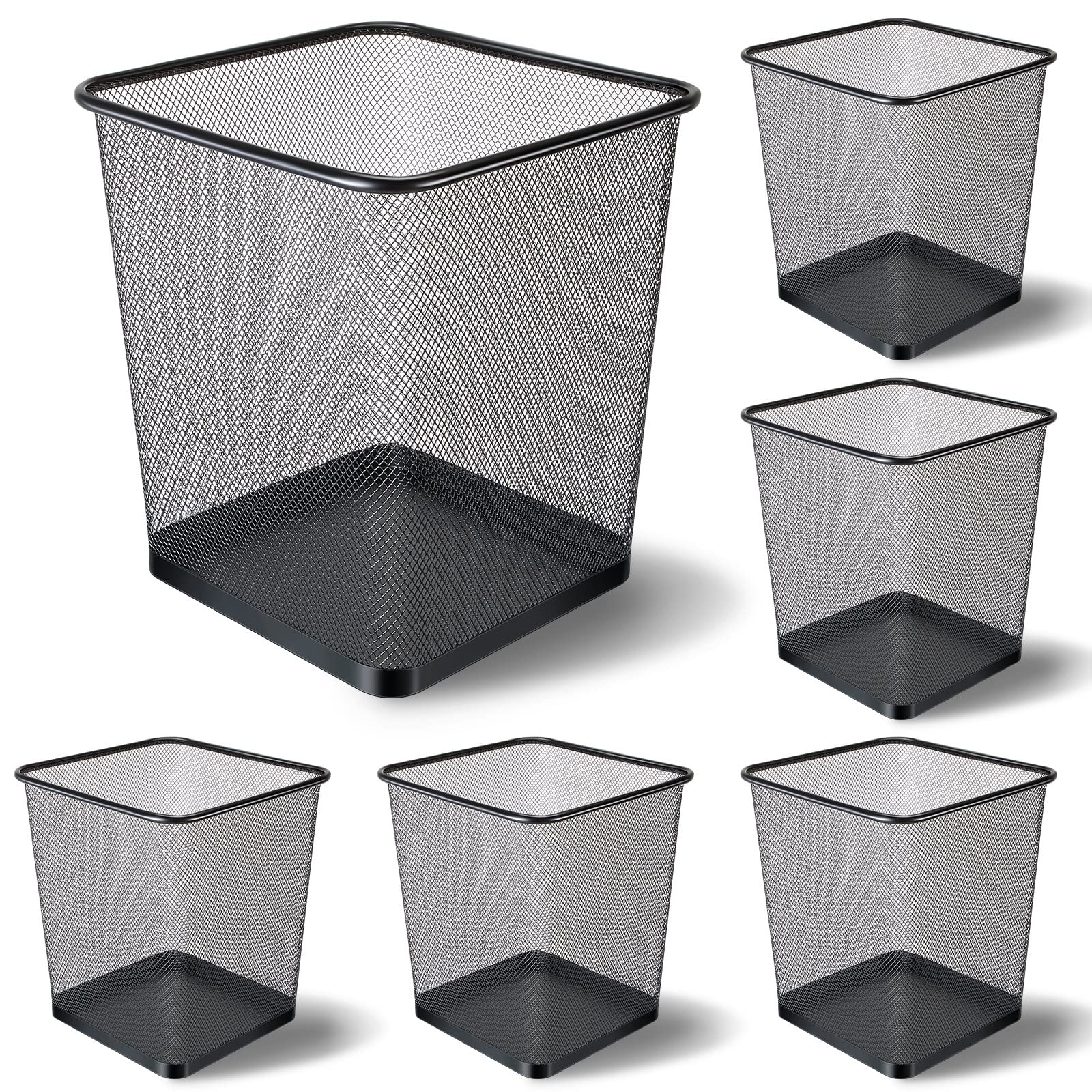 6 Pcs Black Mesh Trash Can 4 Gallon Wastebasket Square Trash Can Metal Wire Office Garbage Cans Lightweight Trash Bin for Bedroom Recycling Bin for Under Desk Bathroom Kitchen Home Dorm Living Room