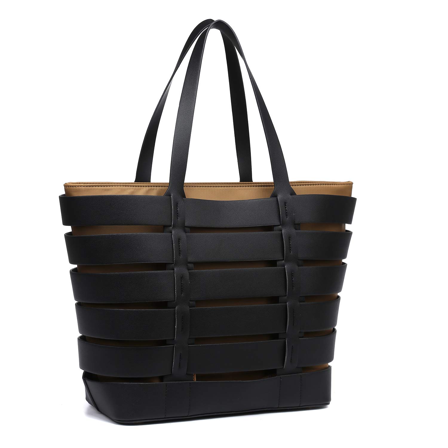 2Pcs Women Tote Handbag Oxford Cloth Purse Top Handle Work Bag Large Capacity Shoulder Bag For Work(Black)