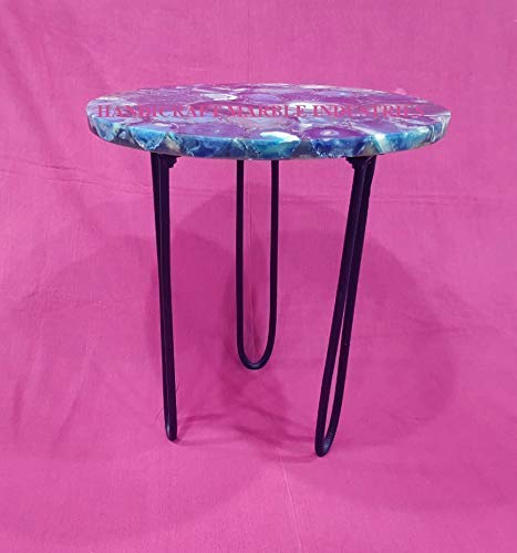21" Inch Round Blue Agate Coffee Table with Hair Pin Style Metal Base, Agate Round Coffee Table, Agate Side Table Home Decor, Piece Of Conversation, Family HeirLoom