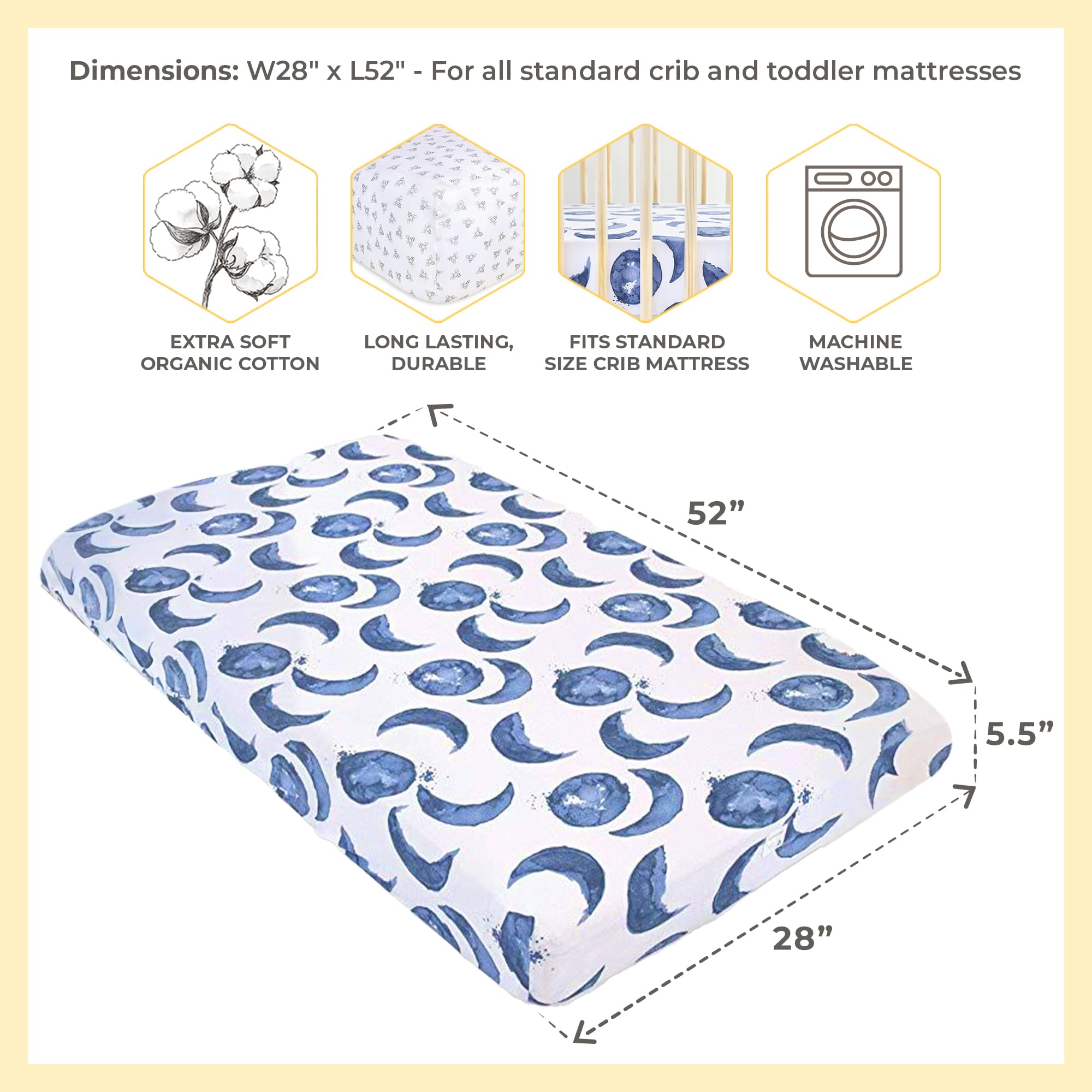 Burt's Bees Baby Essential Organic Cotton Fitted Crib Sheet, Breathable for Boy Girl Standard Crib & Toddler Mattresses