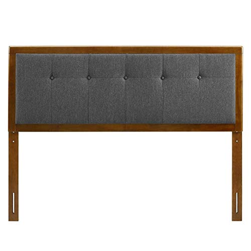Modway Draper Tufted Queen Fabric and Wood Headboard in Walnut Charcoal