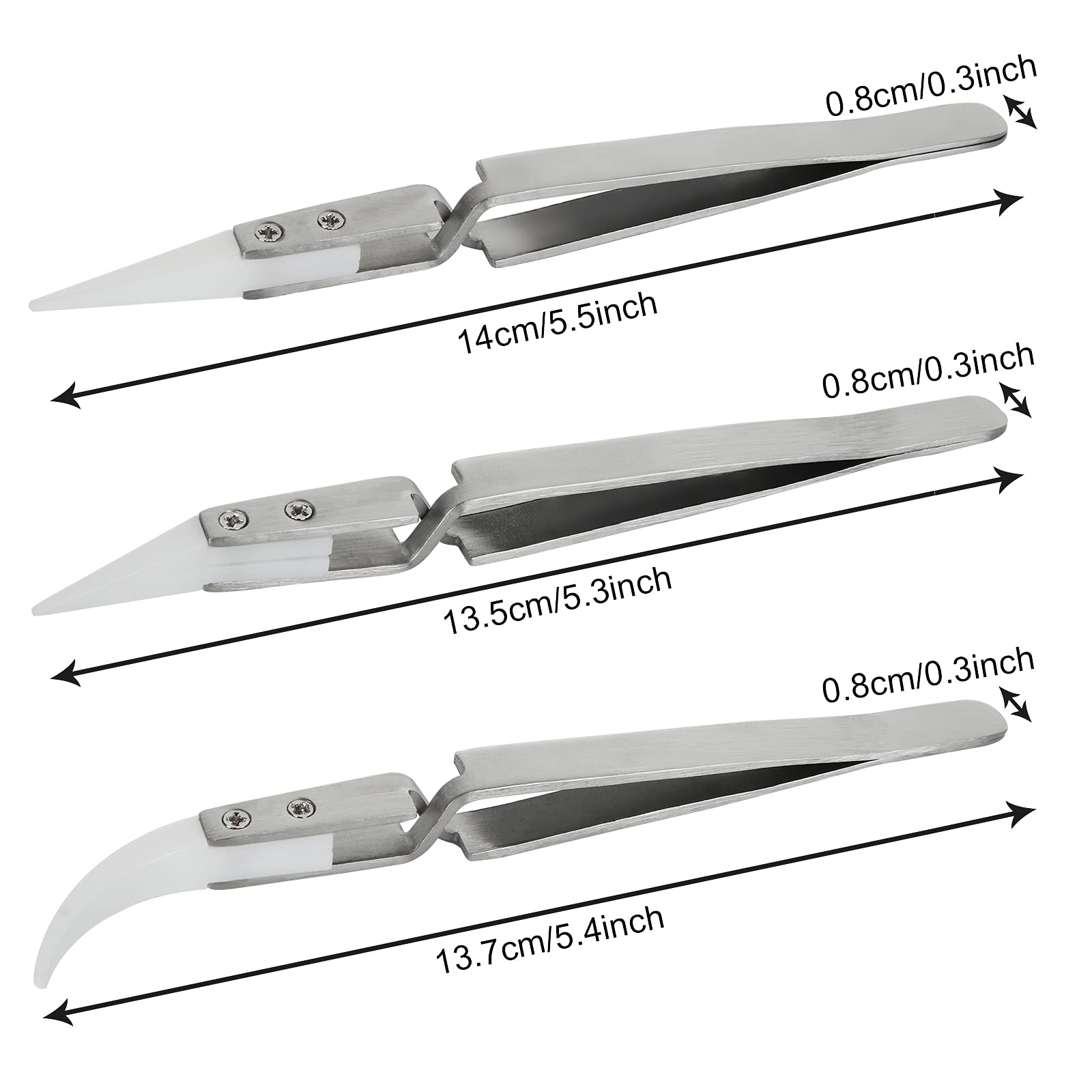 6 Pcs Precision Ceramic Reverse Solder Tweezers, Non-Conductive, Anti-Magnetic Pointed & Curved Tips Tweezers Set, Cross Lock Fiber Grip Soldering Tool, Heat-resistant Electronics Tweezers