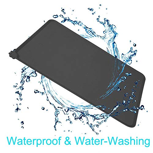 Lessmon Dog Cat Feeding Mat, Silicone Waterproof Pet Food Mat, Black