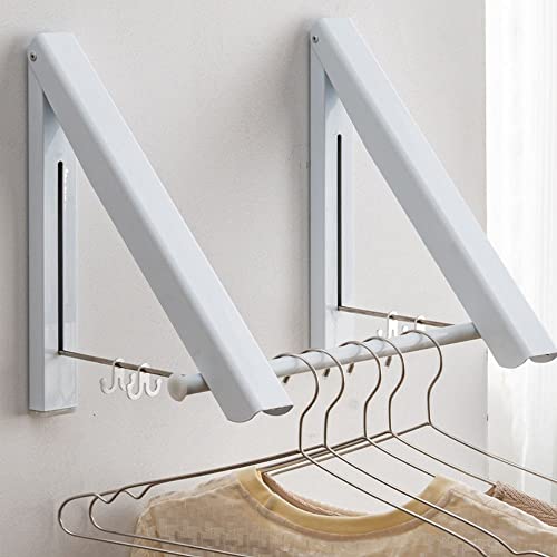 Ainpota 2 Pack Clothes Drying Rack Triangle Wall Mounted Drying Rack Clothing Laundry Drying Rack Collapsible with Rod for Laundry and Indoor，White
