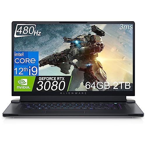Alienware x17 R2 17.3" 480Hz FHD (Intel 12th Gen Core i9-12900H, 64GB DDR5 RAM, 2TB PCIe SSD, NVIDIA GeForce RTX 3080 16GB) RGB Backlit Gaming Laptop, WiFi 6E, Thunderbolt 4, Win 11 Home - Lunar Light