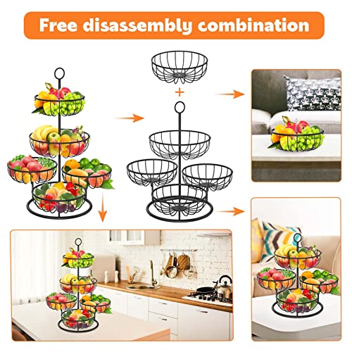 5 Tier Fruit Basket for Kitchen Counter, Large Capacity Metal Wire Countertop Fruit Bowl Vegetables Storage, Detachable SnacksĀ Stand Holder Organizer for Onions Potatoes Produce, Black
