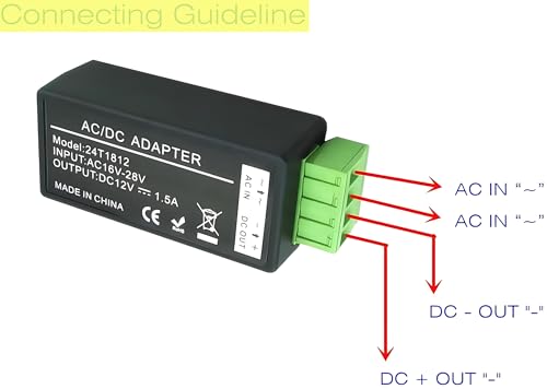 BeElion 24V AC to 12V DC Convertor, 1.5 Amp Supply Current Power Adapter and 2.1 x 5.5mm DC Power Male Plug Pigtail for Surveillance Security Camera CCTV