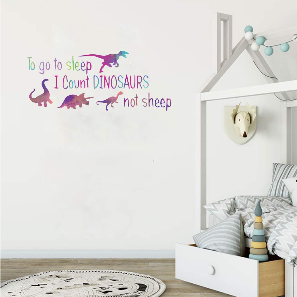 Dinosaur Wall Quote Decals to Go to Sleep I Count Dinosaurs Not Sheep Wall Decor Sticker Watercolor Dino Bedroom Wall Saying ( Real Peel and Stick)