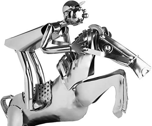 BRUBAKER Wine Bottle Holder 'Horseback Riding' - Table Top Metal Sculpture - with Greeting Card