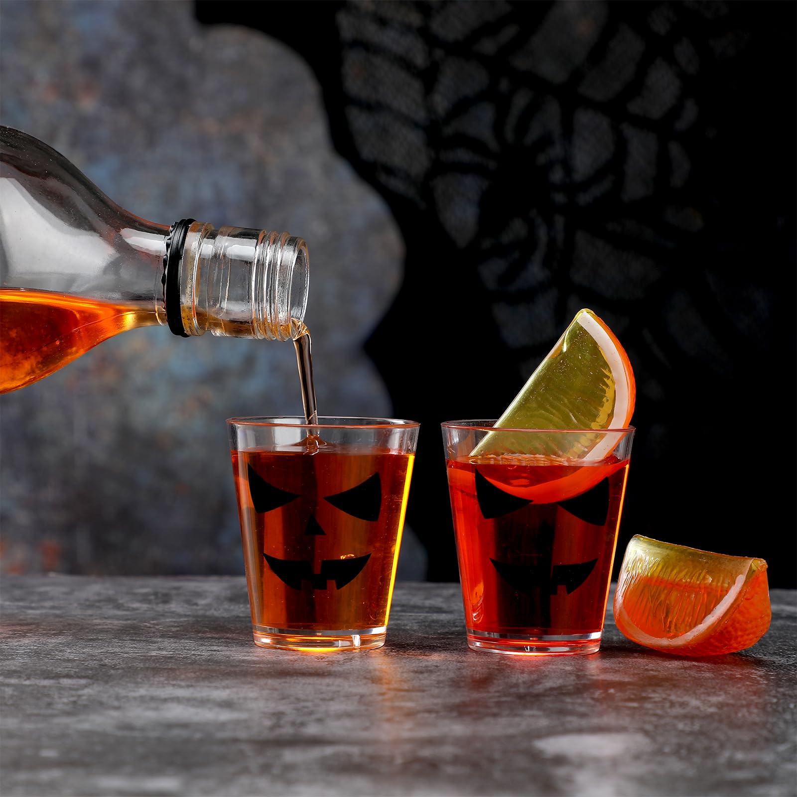 Lallisa 36 Pcs Plastic Halloween Whiskey Shot Glasses 2.1 oz Pumpkin Halloween Clear Reusable Plastic Cups Cocktail Glasses for Party Drinking Decoration Gift
