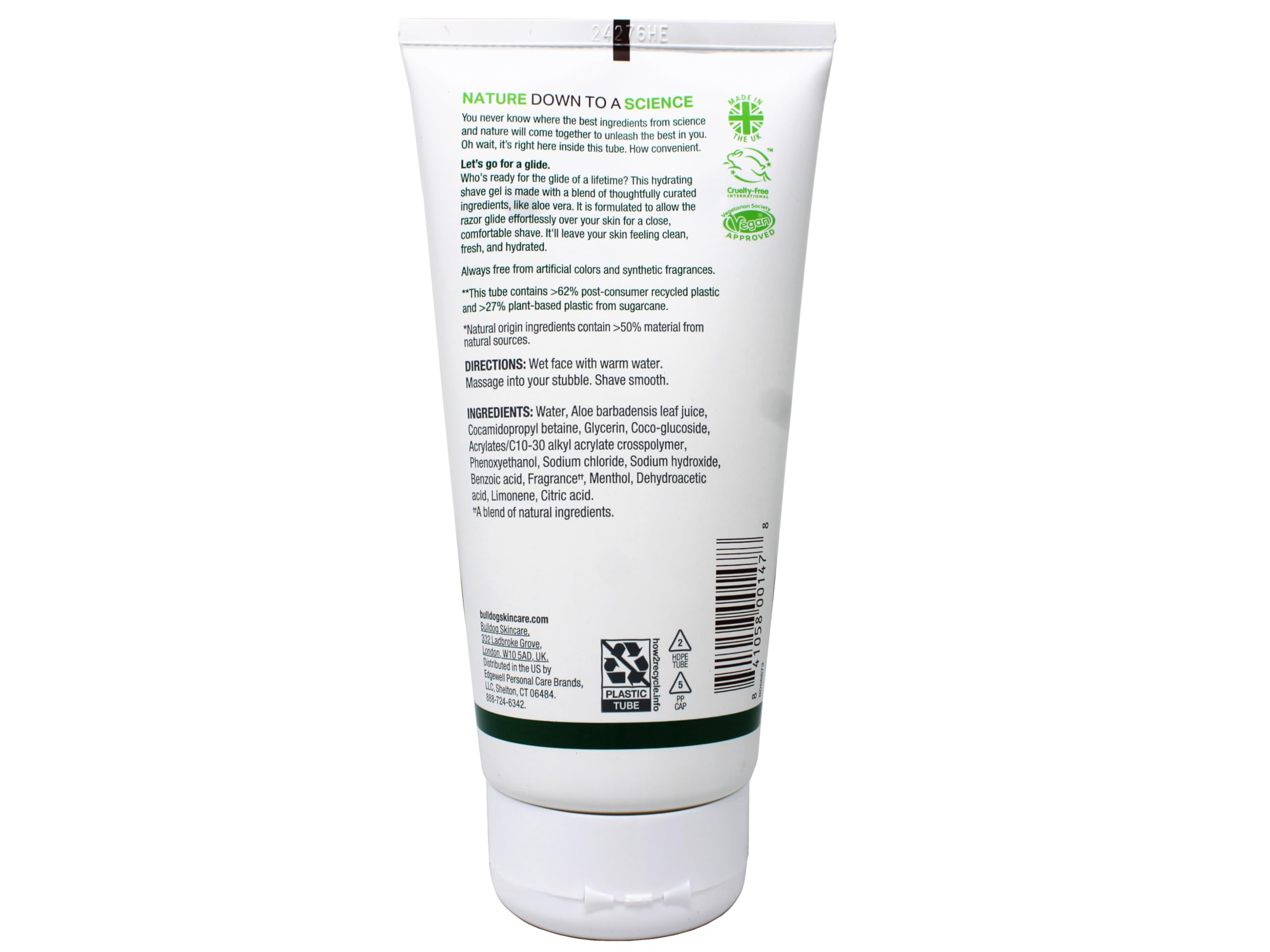 Bulldog Original Shave Gel for Men, Aloe Vera Enriched, Delivers a Close & Comfortable Shave, 95% Natural Origin, 5.9 fl oz