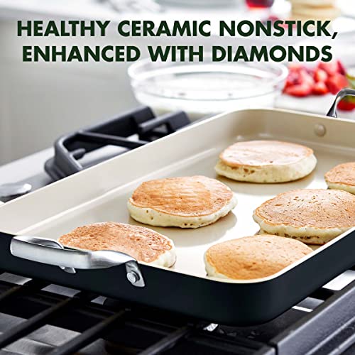 GreenPan Rio Healthy Ceramic Nonstick, 18" x 11" Double Burner Griddle Pan, PFAS-Free, Dishwasher Safe, Oven & Broiler Safe, Black
