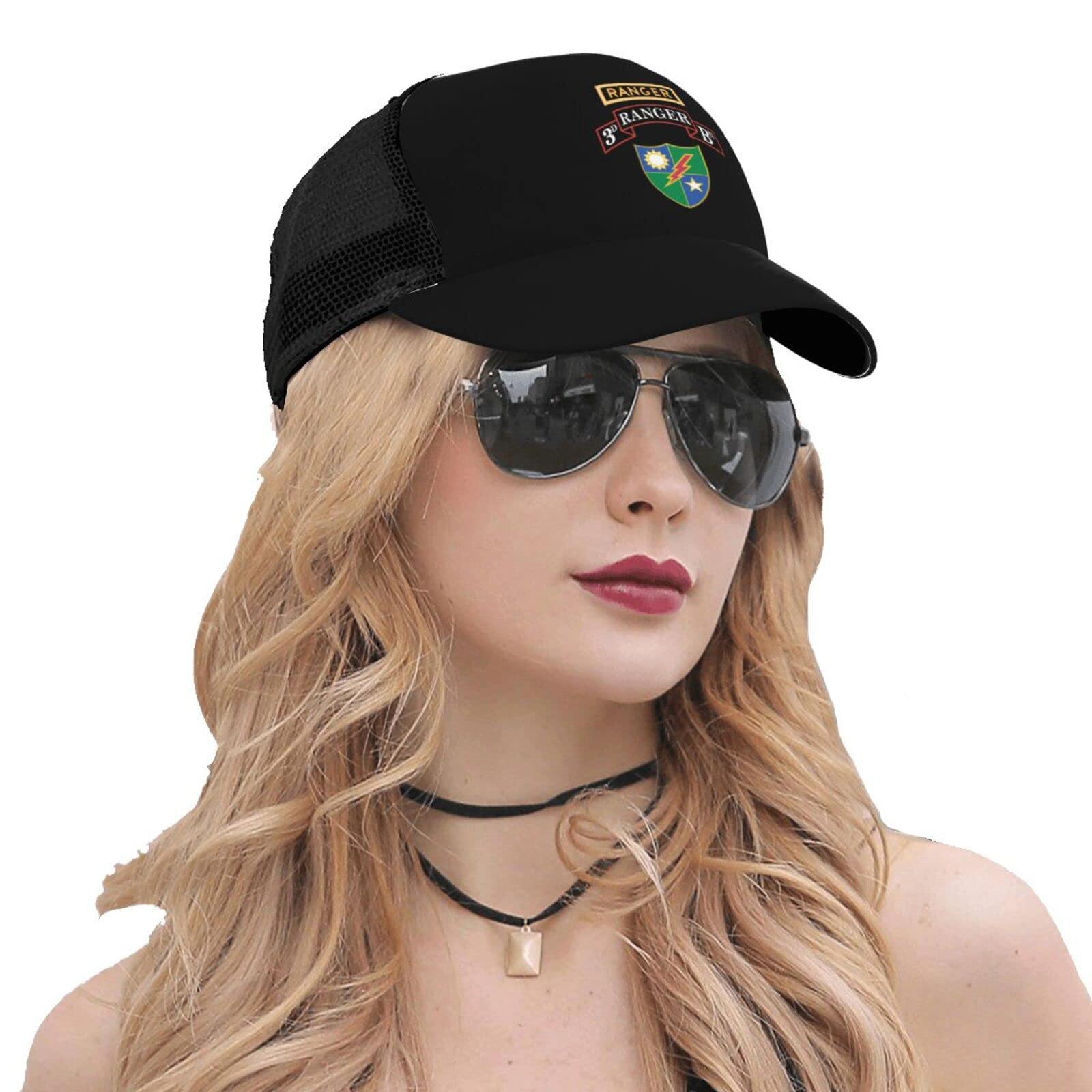3rd Battalion 75th Ranger Regiment with Ranger Trucker Hat - Mesh Baseball Snapback Cap for Men Or Women Outdoors Black