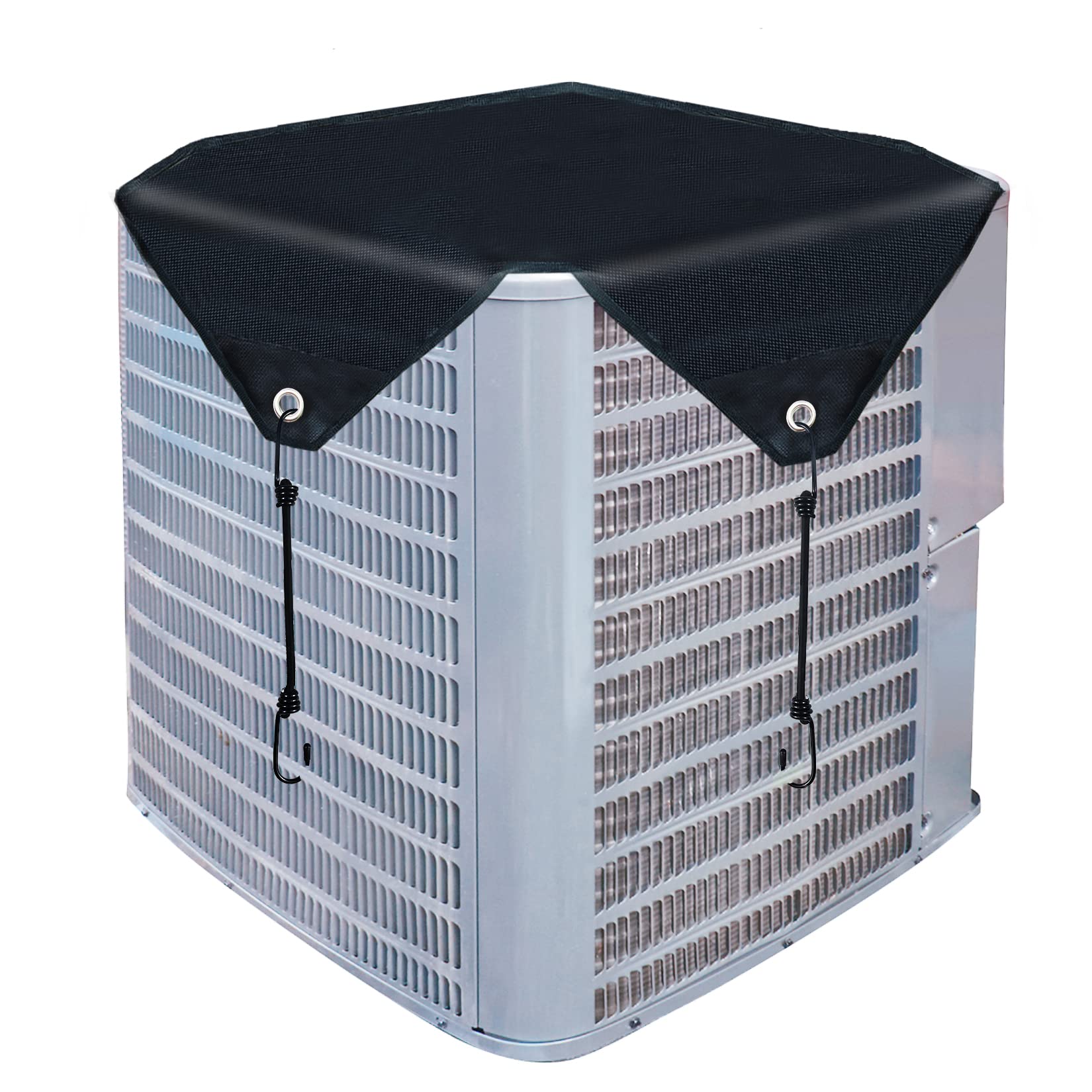 Air Conditioner Covers for Outside Units, Winter AC Cover for Outdoor Central Unit Heat Pump Condenser Top Waterproof Heavy-Duty Top with 4 Bungee Cords (Black Oxford, 36X36 inch)
