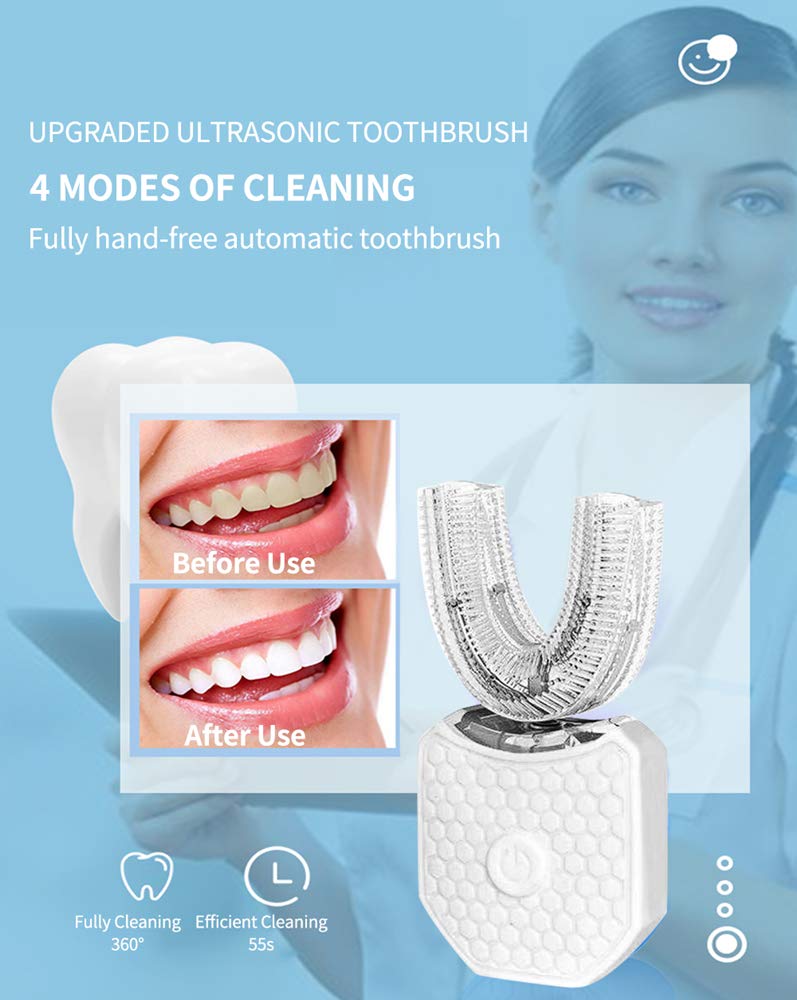 Magentak Automatic Electric Toothbrush for Adults, 360 Degree Electric Toothbrush, Electric Travel U Shape Toothbrush, White