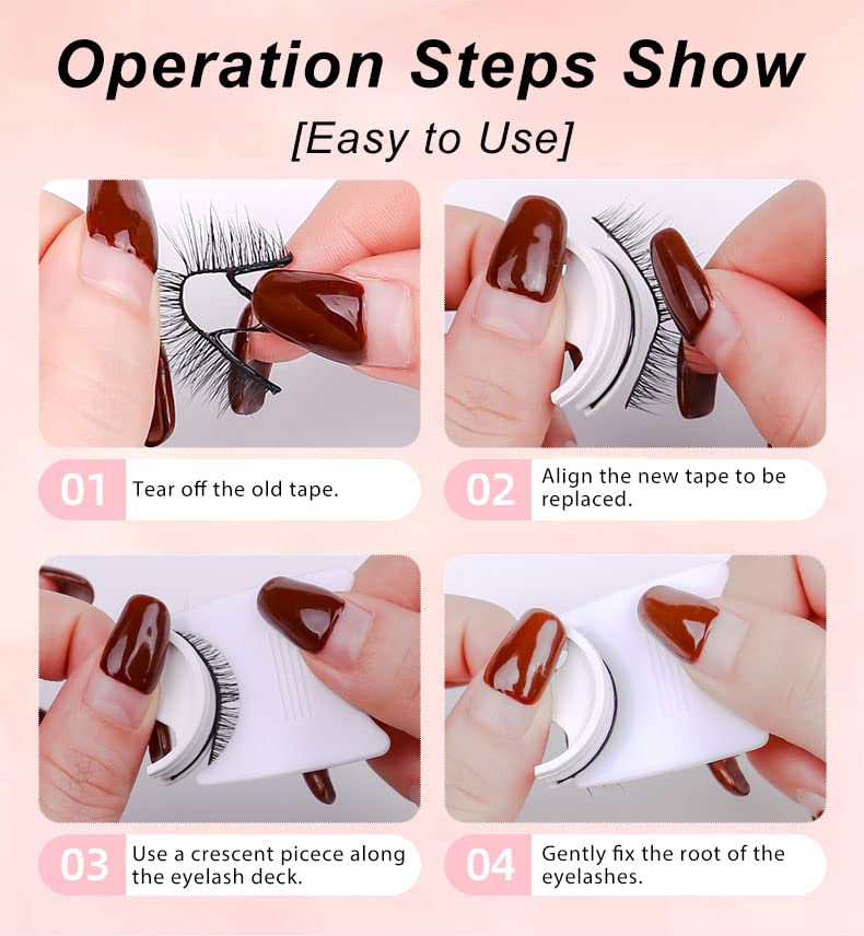 2 Pairs 2023 Reusable Self Adhesive Eyelashes No Glue or Eyeliner Needed, Easy to Put on Natural Look Waterproof False Lashes with Eyelash Curler and Brush for Women
