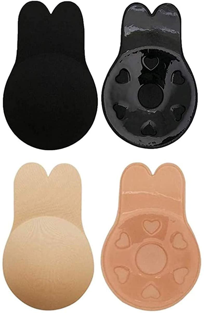 2 Pairs Adhesive Bra, Breast Lift Strapless Backless Bra Nippless Covers Push Up Self Invisible Sticky Bra for Women (Large, C/D Cup)