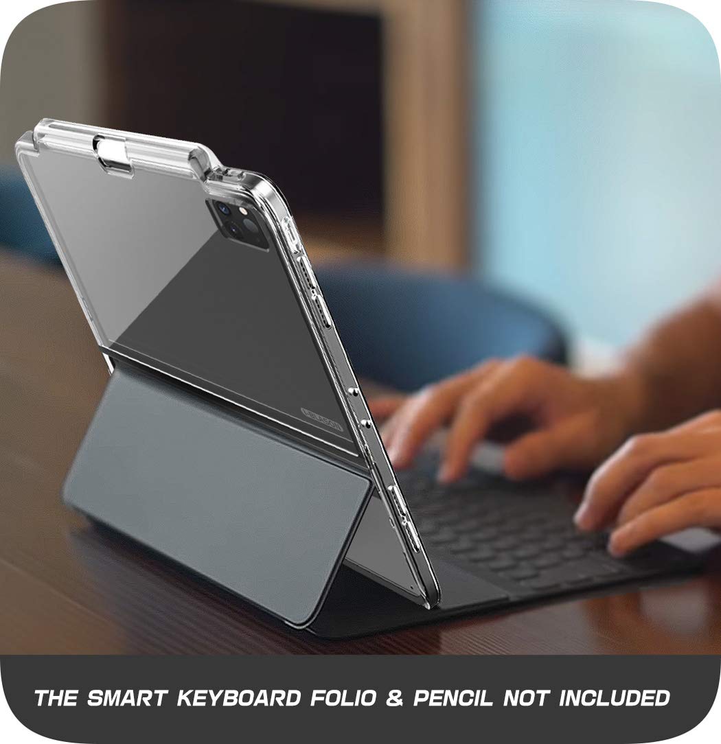 i-Blason Halo Series Case for New iPad Pro 11 Inch (2020/2018 Release), [ONLY for use with Smart Keyboard Folio; Compatible with Official Smart Folio] Clear Protective Case with Pencil Holder, Clear