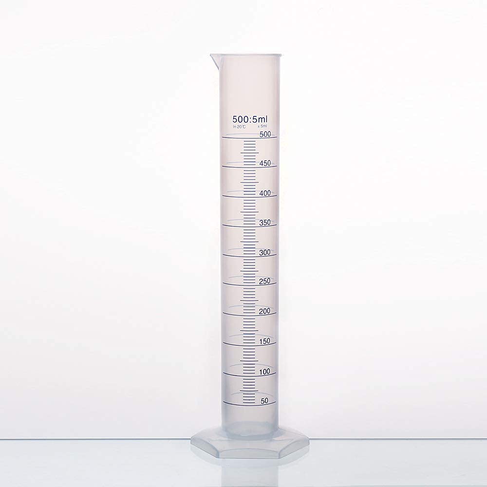Labvida 2pcs of Plastic Measuring Cylinders, Vol.500ml, PP Material with Blue Printed Graduation, LVF001