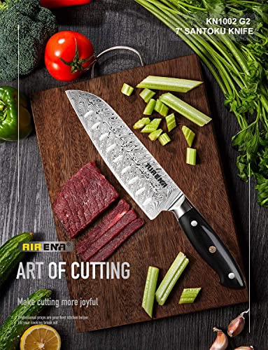 AIRENA Santoku Knife - 7" Japanese Style Kitchen Knife - X50CrMov15 German Steel Blade & Full Tang Ergonomic Pakkawood Handle - Best Value Ultra Sharp Cooking Chef Knife Giftbox