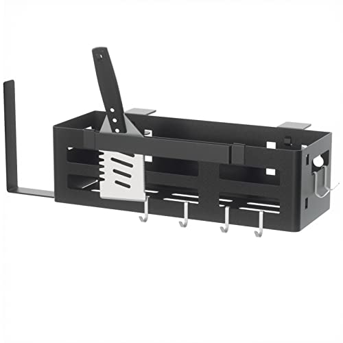 Griddle Caddy for Blackstone 28"/36"/17"/22" Griddles, BBQ Accessories Storage Box with Knife Holder & Paper Towel Holder, Grill Accessories Space Saving for Blackstone Griddle Accessories (Black 19)
