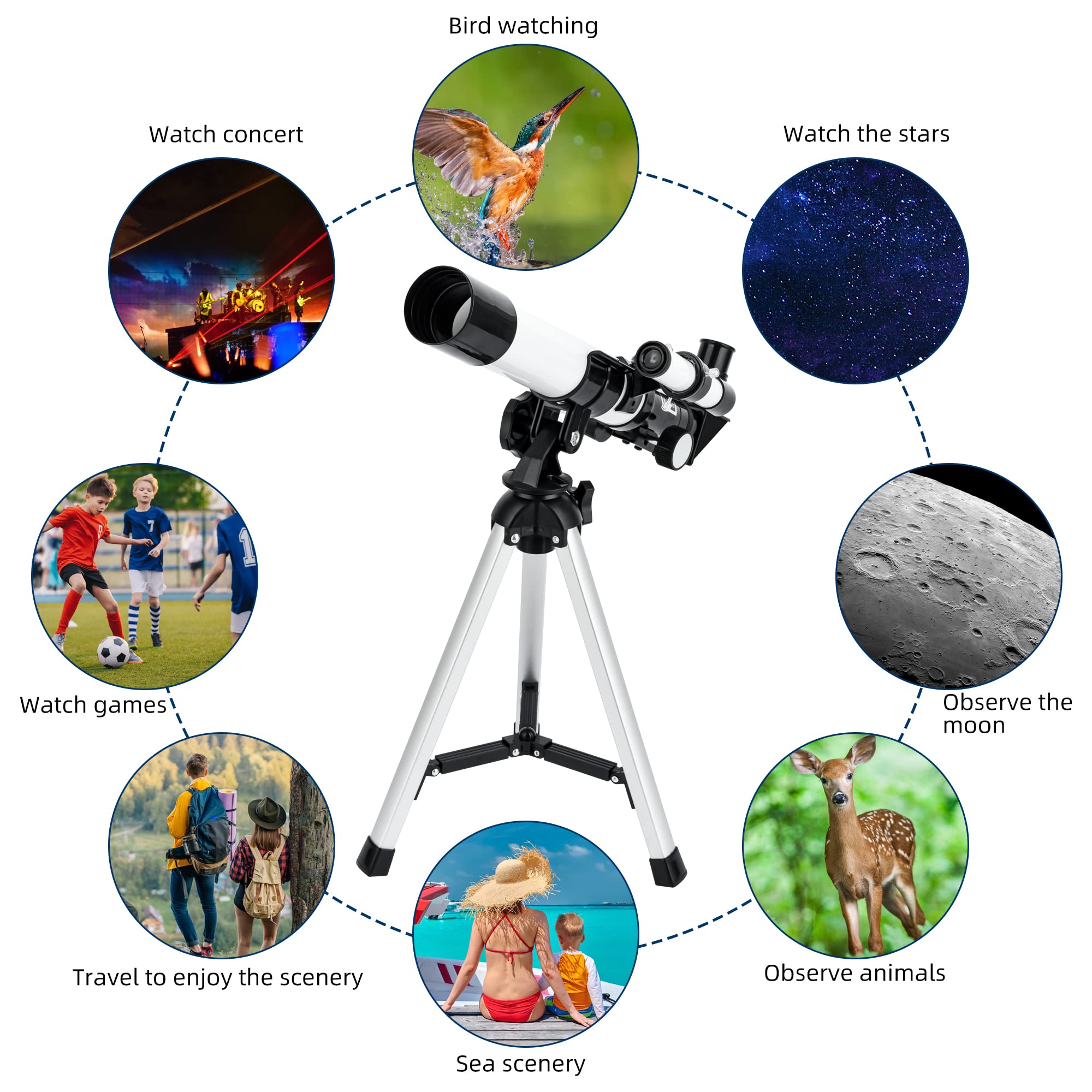 Telescope for Kids Focal Length 400mm Aperture 40mm(400x40mm) with Compass &Tripod& Finder Scope, Refractor Portable Kids' Telescope and Beginners' Telescope for Exploring The Moon and Its Craters