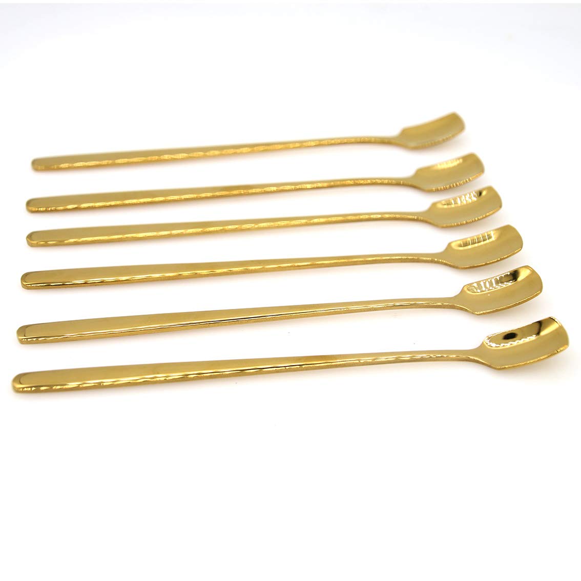 6 PCs Stainless Steel Mixing Spoon with Gold Finish - Stirrer Spoon with Shovel-Shaped Head for Coffee, Ice Tea, Soft Drink, Cocktail, Length 6-1/32-Inch (15.3 cm)