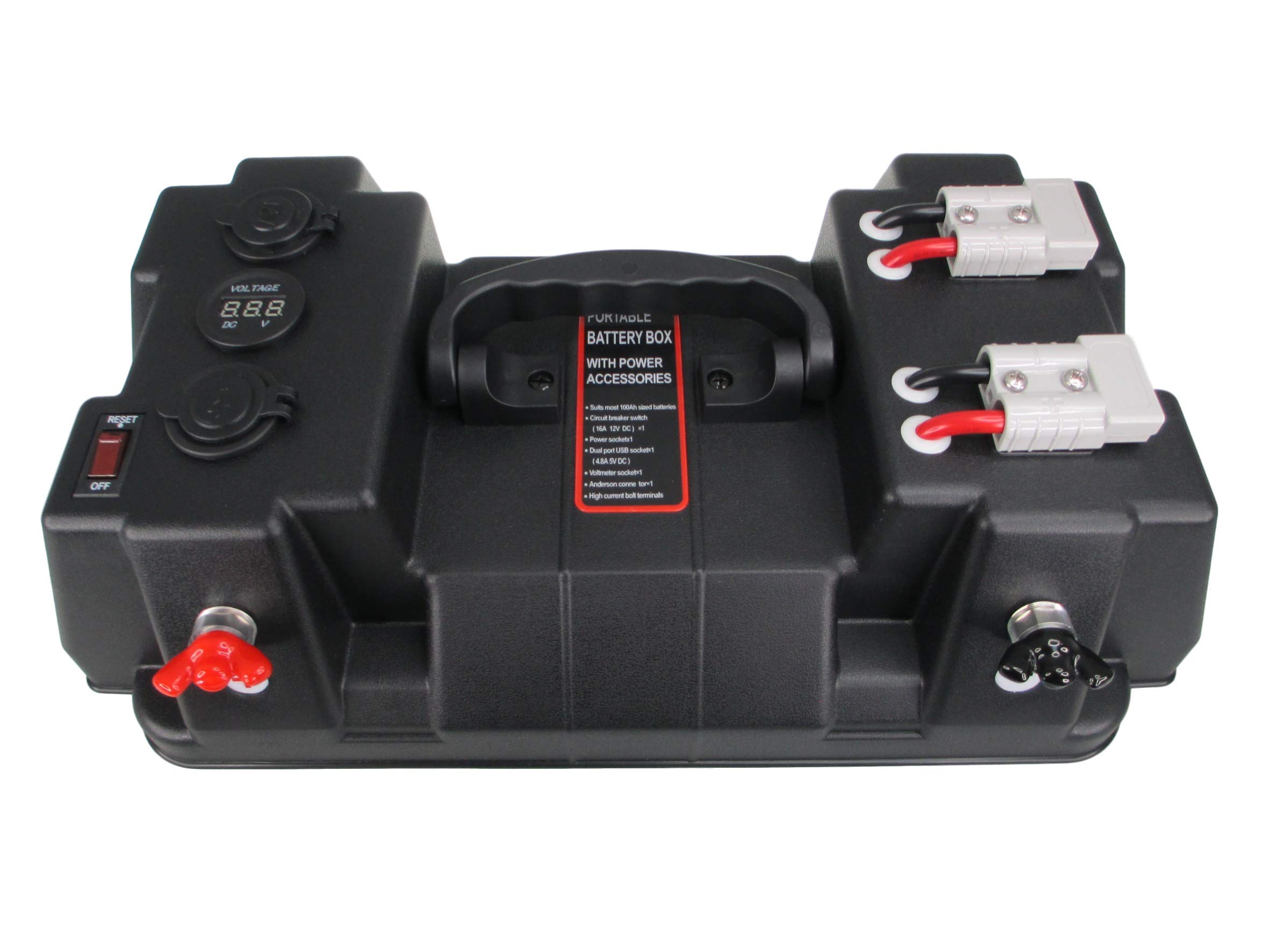 Pactrade Marine RV Battery Box Anderson Connector Dual USB Power Voltmeter Gauge