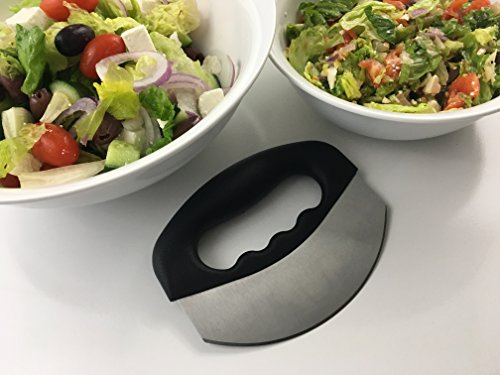 Checkered Chef Mezzaluna Knife - Rocker Knife, Mincing Knife, and Mezzaluna Chopper w/Single Blade and Cover/Sheath - Vegetable Cutter & Salad Chopper