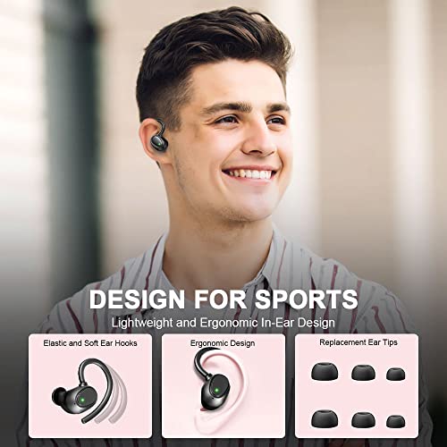 Bluetooth 5.3 Headphones Wireless Earbuds with Mic IP7 Waterproof Sport Earphones Over Ear Buds Stereo Deep Bass with Earhooks, Noise Cancelling Earbud for Workout/Running iOS Android TV Phone Laptop