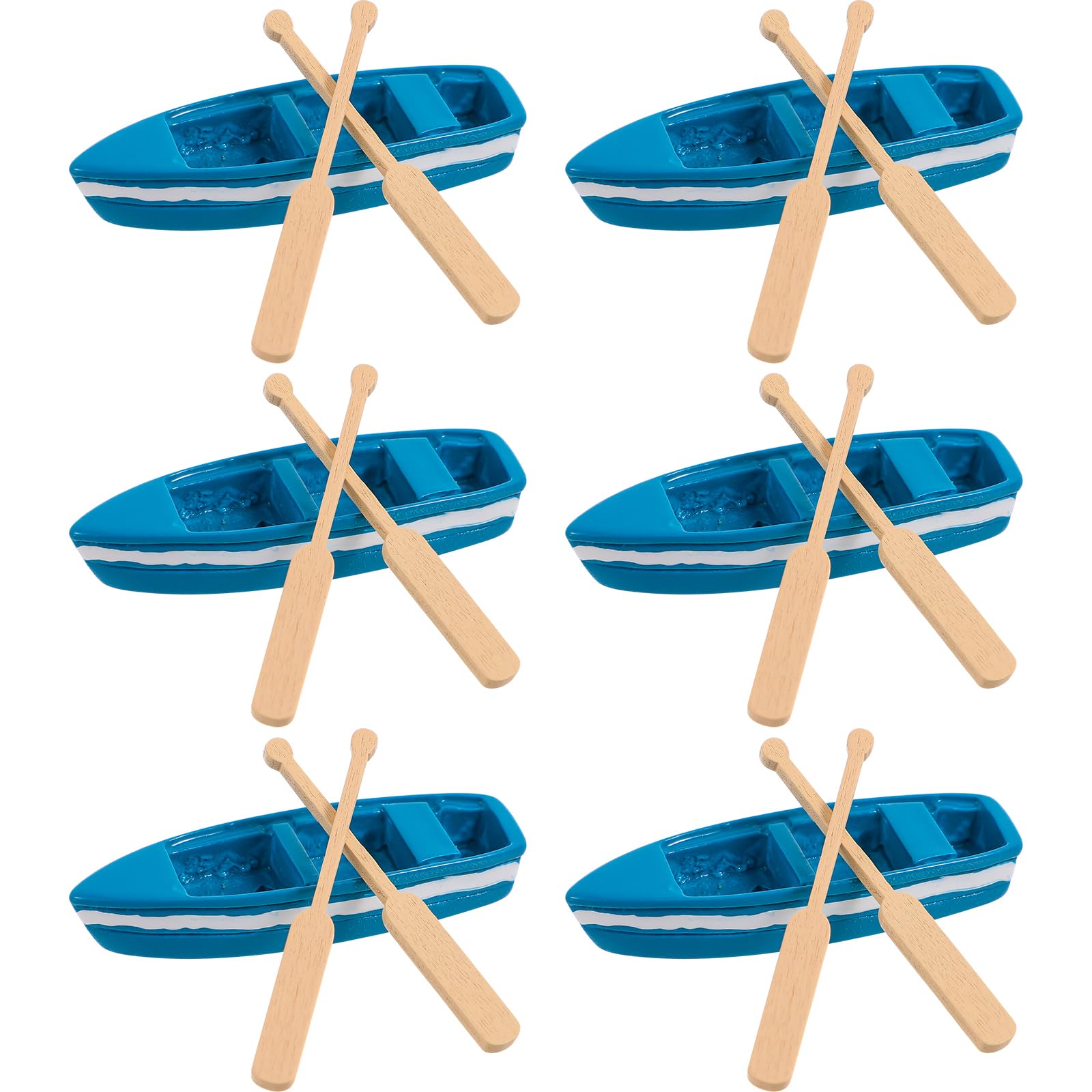 BESPORTBLE 6 Sets Miniature Rowboat Mini Blue Wood Boat with Oars Canoe Model Figurines Fairy Garden Miniatures Nautical Home Decorations (Boat+2 Paddles)