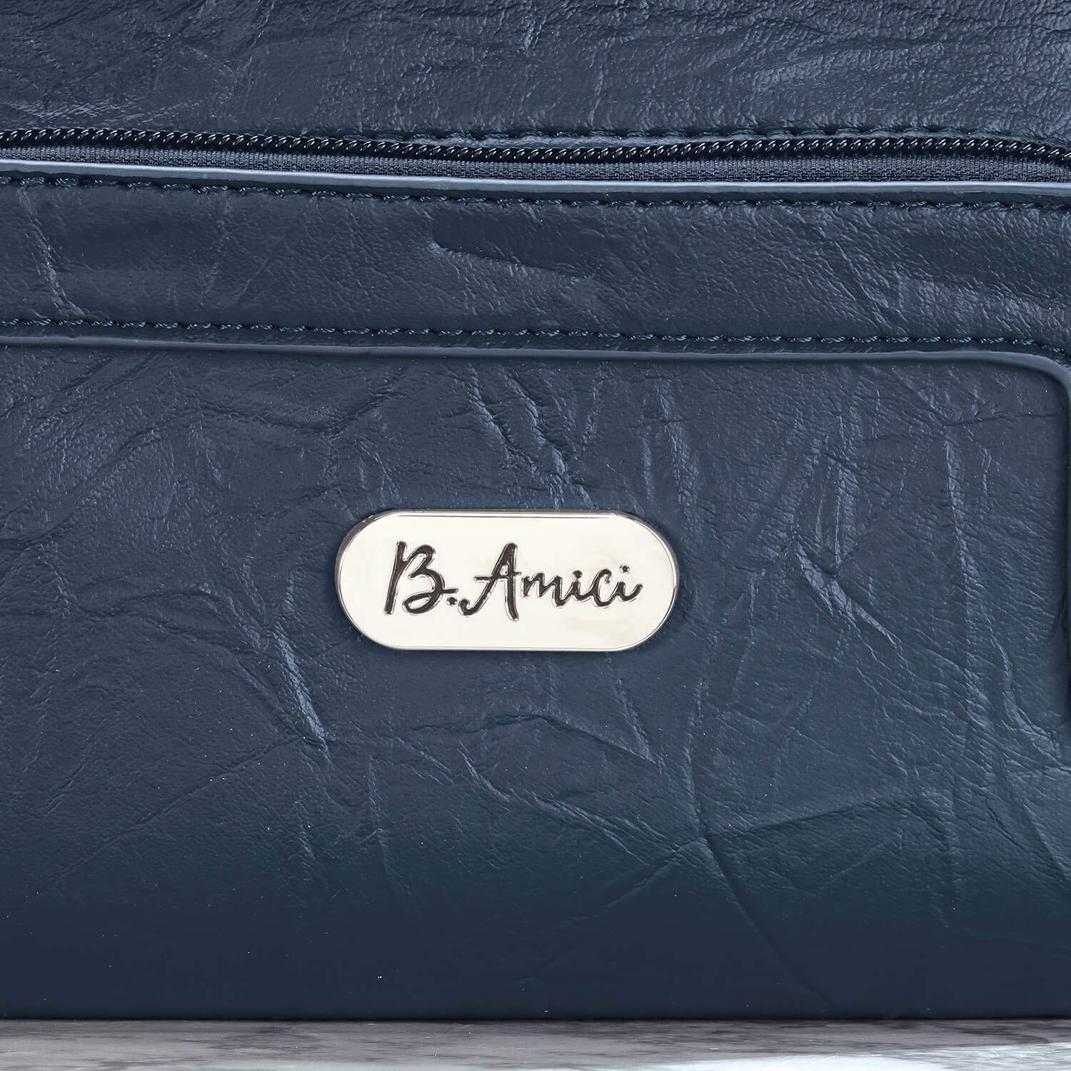 B.AmiciTM Margot Westhampton Organizer Hobo, Leather Exterior, Built-In Wallet Pocket, Over The Shoulder/Crossbody Bag, Women’s, Gray Design – Measures 12" Wide x 9" High x 3" Deep