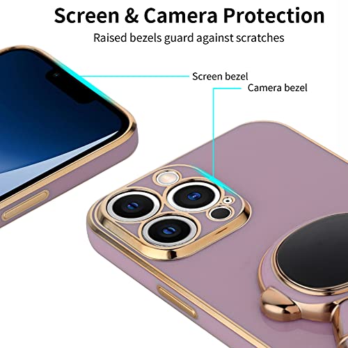 AIGOMARA 6D Plating Astronaut Hidden Stand Case Cover for iPhone 14 Pro Max Women Astronaut Folding Bracket Kickstand iPhone Case with Camera Protector Soft TPU Shockproof Bumper 6.7" 2022 Purple