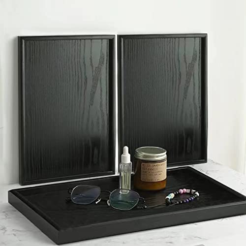 22 x 18 Inches Extra Large Solid Wood Serving Tray Tea Coffee Table Tray Snack Food Meals Serving Plate Kitchen Party Bar Server Breakfast Tray with Raised Edges Black Ottoman Tray Rectangle