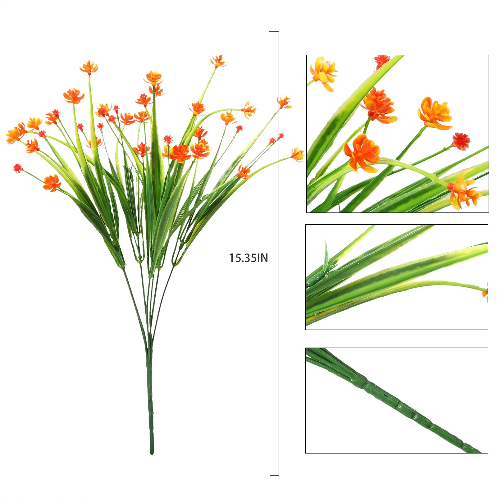 BINDUO 6 Pcs Fake Fall Flowers Artificial Plants Outdoor Daffodil UV Resistant Faux Plastic Flowers Greenery Shrubs Hanging Planter for Home Kitchen Bathroom Garden Patio Balcony Window Decor (Orange)