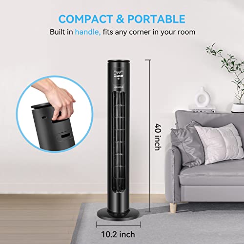 Aigostar Smart Tower Fan Oscillating Cooling Fan with Remote, Quiet Bladeless Standing Fans for Home Bedroom, 24H Timer 3 Speeds 3 Modes LED Display WiFi Voice Smart Control, Works with Alexa/Google