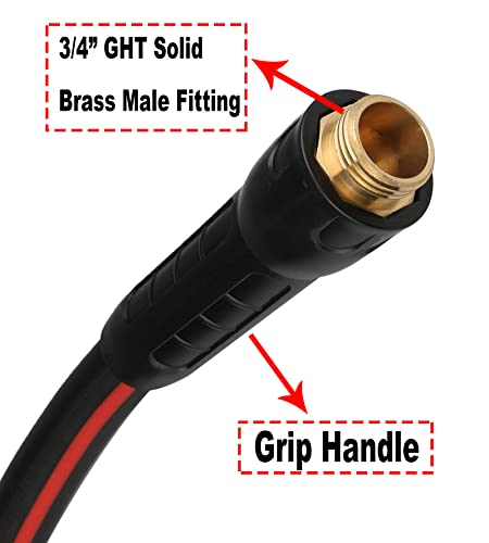 EADUTY Hybrid Garden Hose 5/8 IN. x 25 FT, Heavy Duty, Lightweight, Flexible with Swivel Grip Handle and Solid Brass Fittings, Gray+Red