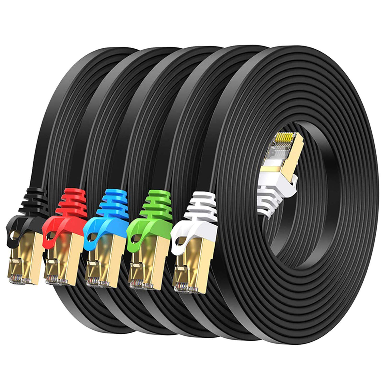 BUSOHE Cat8 Ethernet Cable 3FT 5 Pack Multi Color, Cat-8 Flat RJ45 Computer Internet LAN Network Ethernet Patch Cable Cord, 40Gbps 2000MHz Faster Than Cat7/Cat6/Cat5-3-Feet