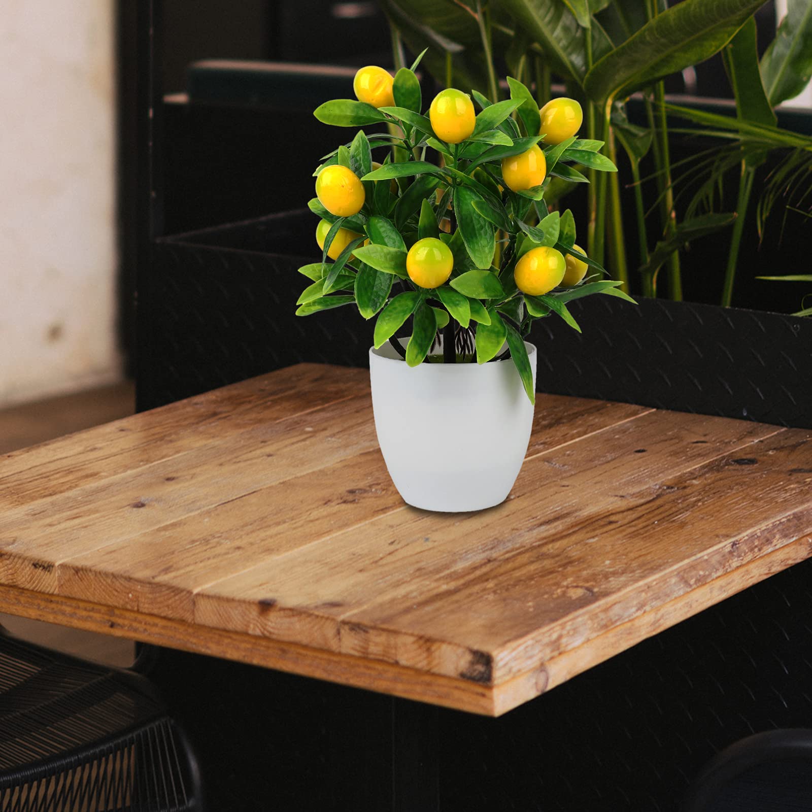 Comanlai 9.65 inch Artificial Mini Potted Plants, Artificial Fruit Lemon Tree Bonsai Fake Greenery White Plastic Pot, Potted Plants Kumquat for Home Table Desk Office Balcony Garden Decor