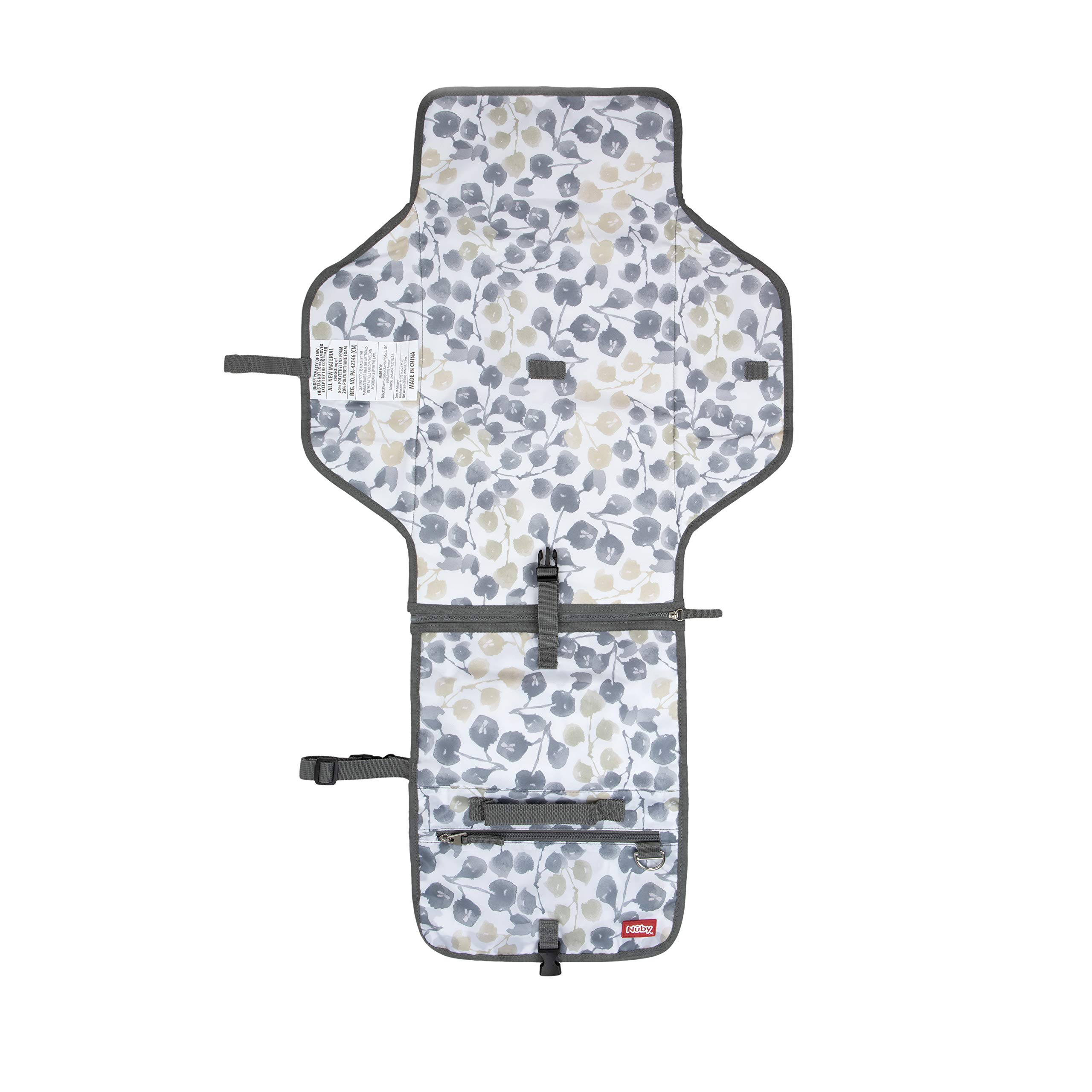 Nuby Portable Baby Changing Pad Station, Quick Wipe Clean Changing Mat with Built-in Pillow, Floral Print