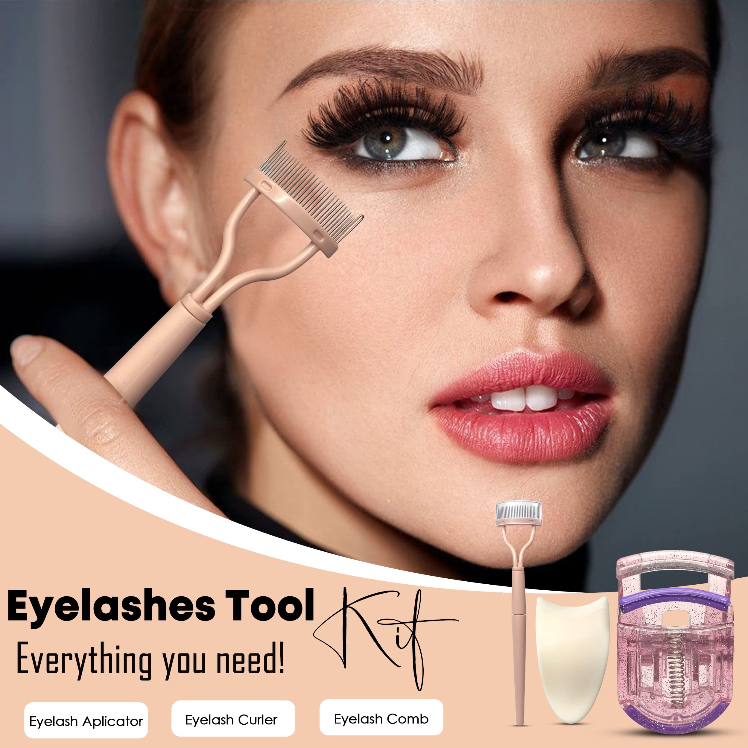 3 in 1 Eyelash Application Tool Kit | Eyelash Separator Metal Teeth Mascara Comb Portable Curler and Applicator Set Tweezers Extensions Clips Eyelashes Buddy Kit