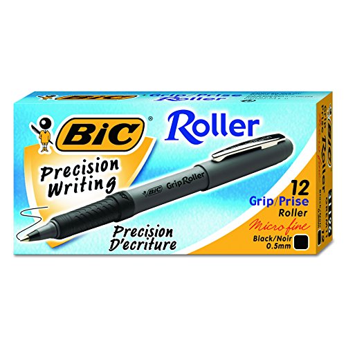 BIC Roller Glide Grip Pen, Fine Point (0.7mm), Black, 12-Count