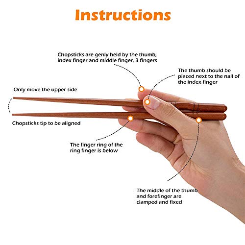 MFJUNS 5-Pairs Reusable Japanese Chopsticks, Non-slip Design Natural Wood Chopsticks, Lightweight and Easy to Use, Chopsticks Suitable for Beginners, 8.8 Inch/22.5cm Gift Set