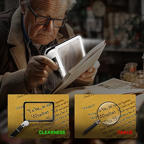 5X Magnifying Glass for Reading, Full-Page Large Rectangle Lighted Magnifier with Dimmable 48 LED Light, Folding Handheld Magnifiers Gifts for Macular Degeneration Seniors Reading Newspaper, Books
