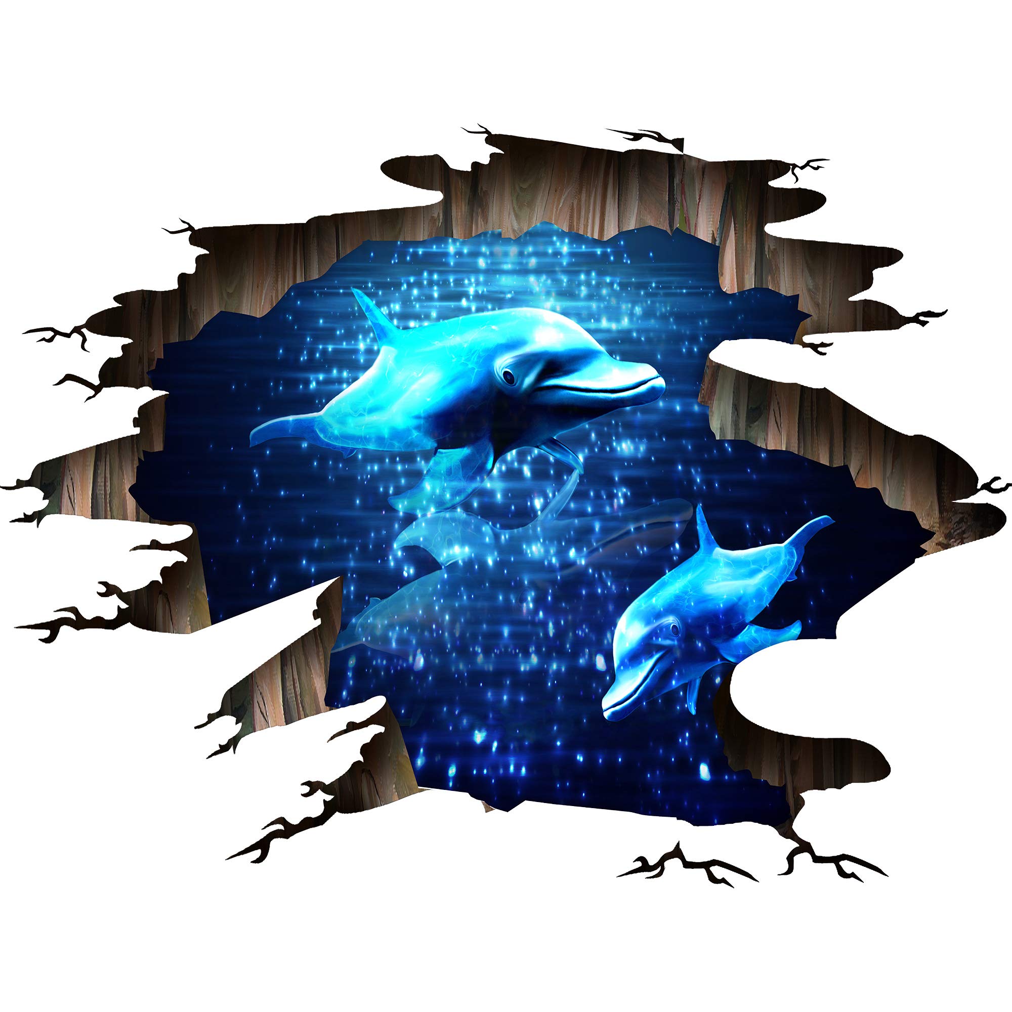 3D Galaxy Universe Scene Blue Cosmic Wall Decals Removable Magic 3D Milky Way Outer Space Dolphin Planet Starry Sky Stars Wall Decals for Kids Bedroom Ceiling Living Room Nursery