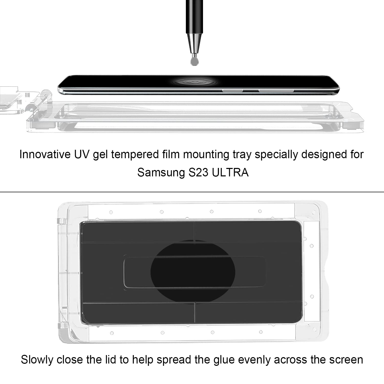 3Pack 3D Curved Tempered Glass Screen Protector for Samsung Galaxy S23 Ultra 6.8" OSUKADE with 2Pack Camera Lens Protector Fully Support Fingerprint S Pen Easy Install [New Upgrade]