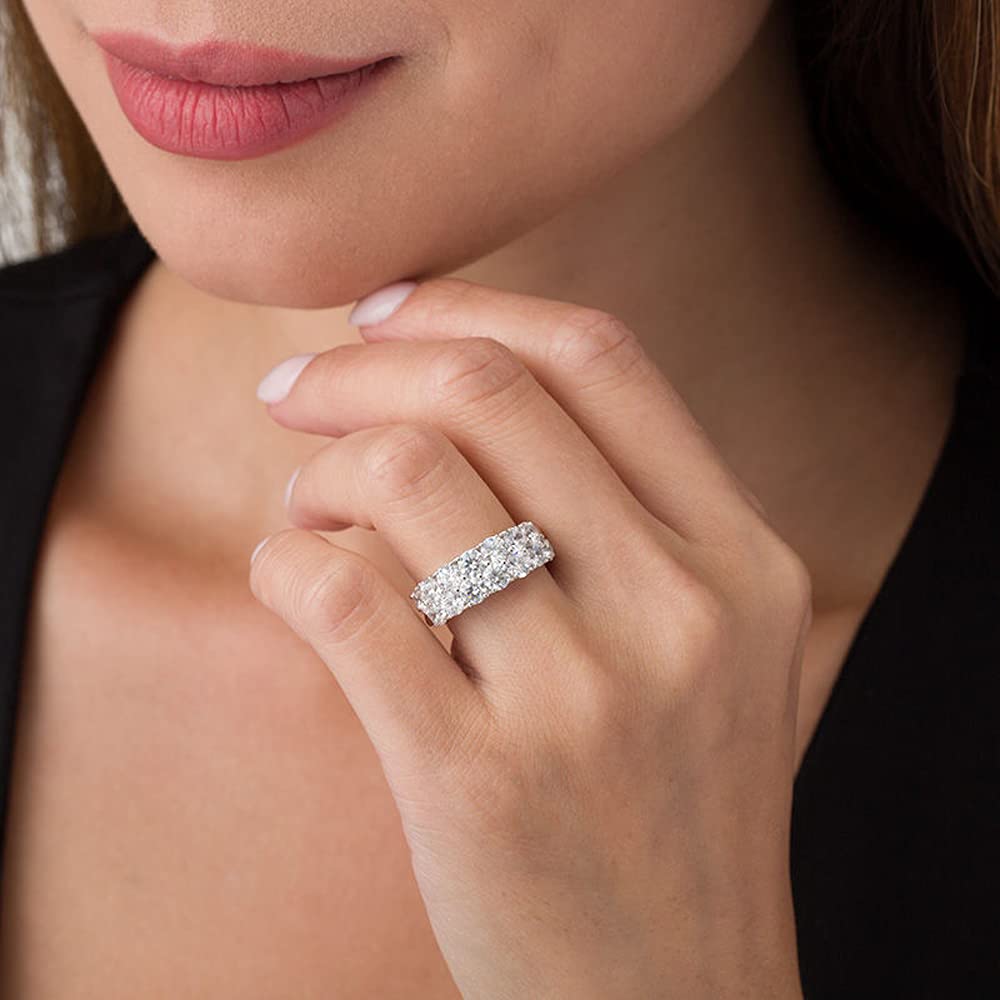 4 Cttw Diamond Double Row Anniversary Ring in 10K White Gold (4 Cttw, J-I2) Diamond Wedding Engagement Ring