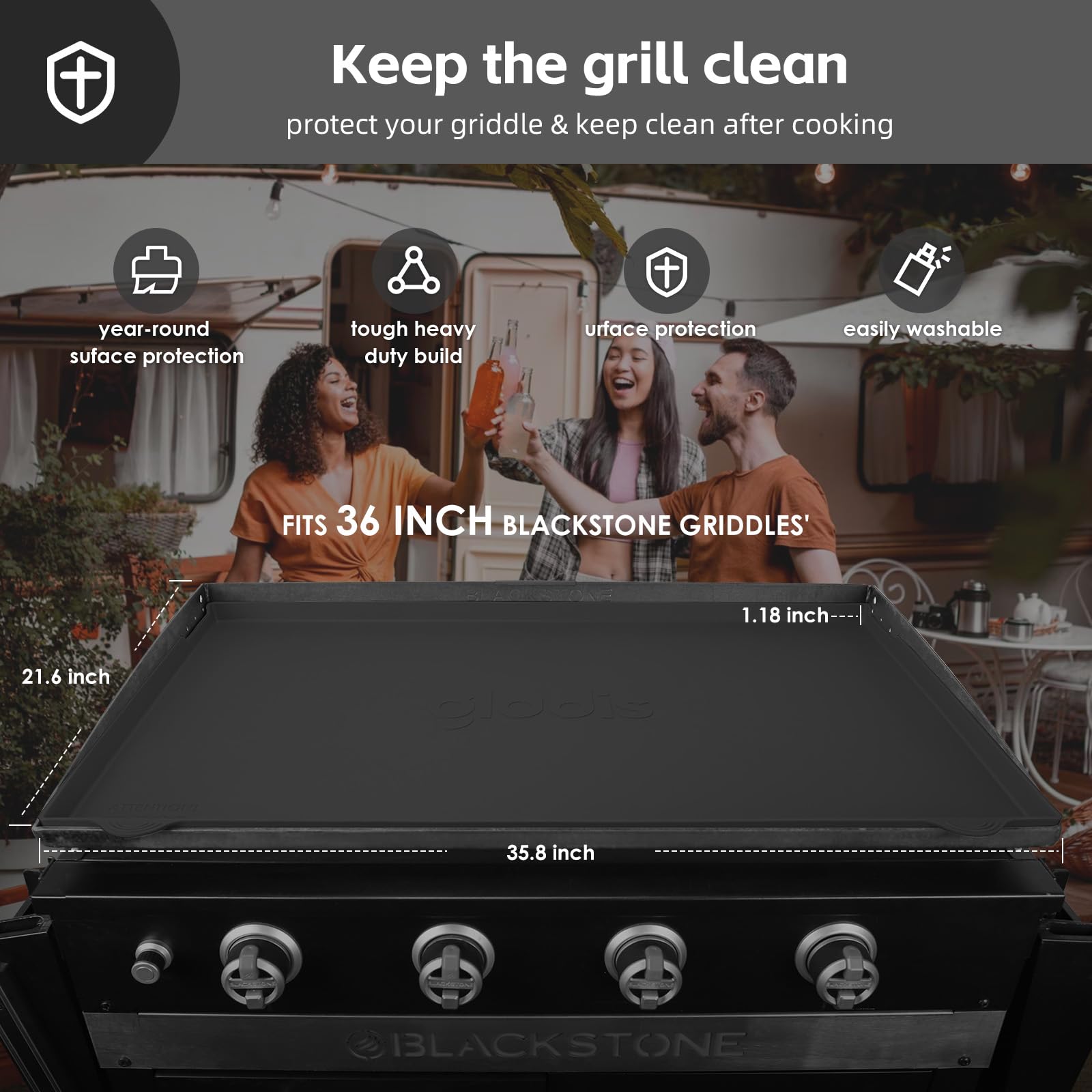 36" Silicone Mat for Blackstone Griddle, [Upgraded 2.8Lbs Heavy Duty Silicone] Gladis 36 Inch Griddles Protective Cover, Coverage with No Gaps, Protect Grill from Dirt & Rust, Blackstone Accessories