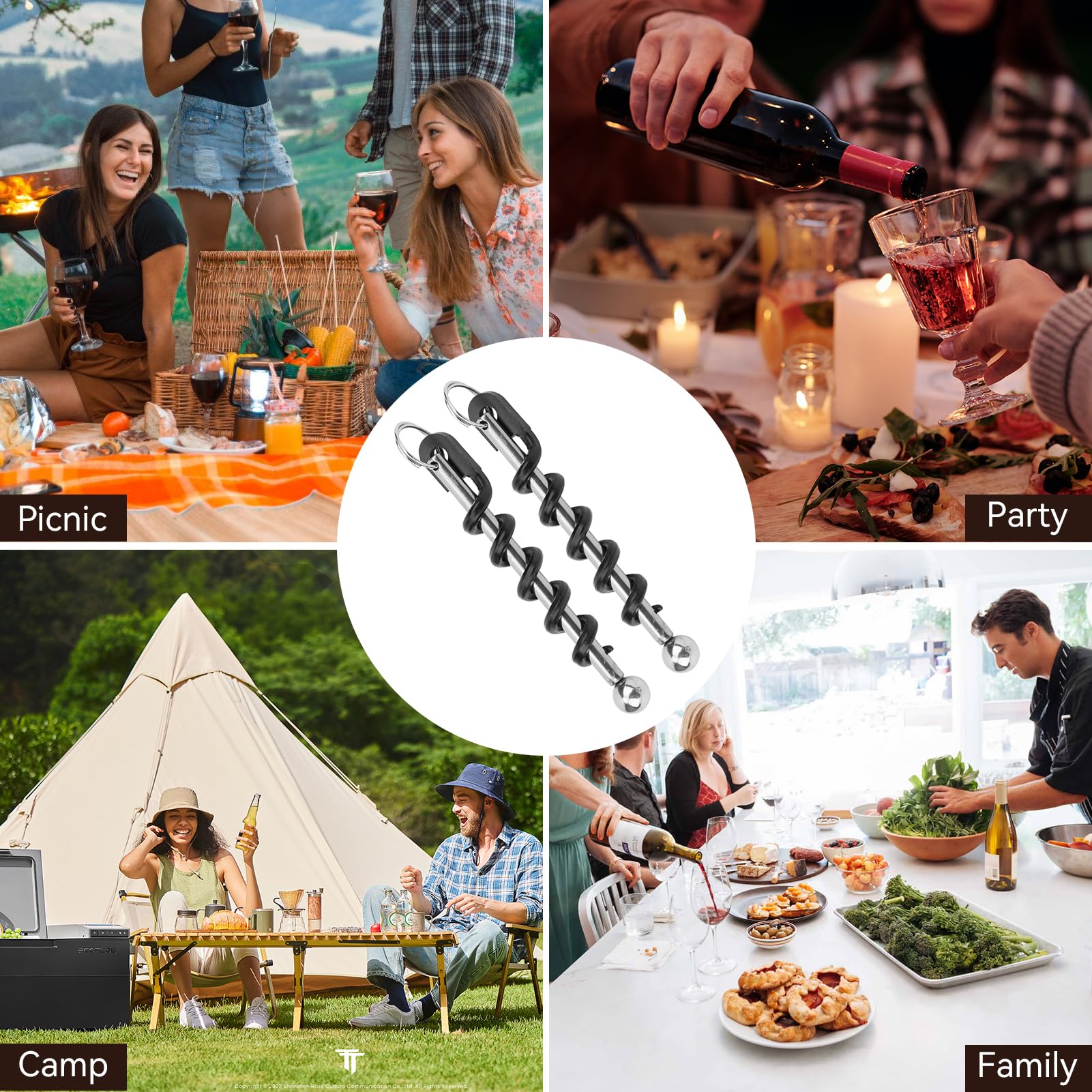 4pcs Corkscrew Spiral, Portable Keychain Corkscrew Black Stainless Steel Wine Beer Bottle Opener Corkscrew Kitchen Accessories